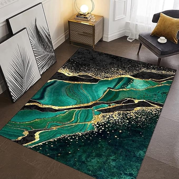 Luxurious Gradient Emerald Green Marble Texture Area Rug, Abstract ...