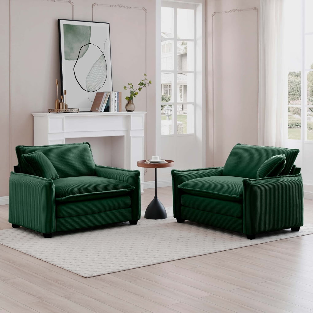 Luxurious Green Corduroy Sofa Set with 2 Deep Seated Sofas – Ergonomic ...