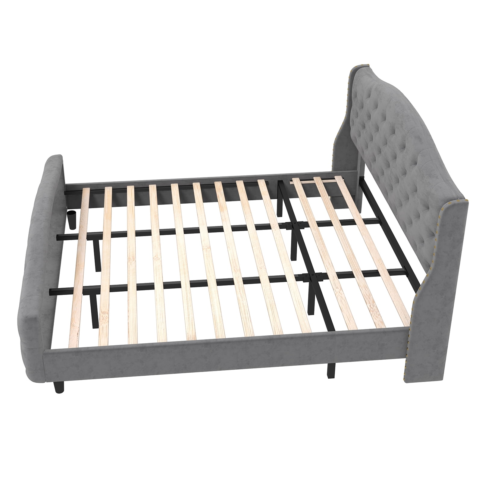 Luxurious King Size Velvet Bed Frame with Exquisite Carved Headboard ...