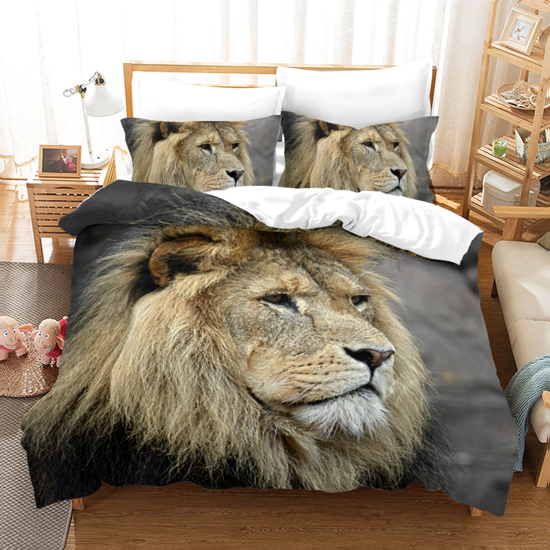 Luxurious LionThemed Bedding Set Earthy Tones Realistic Texture Perfect ...