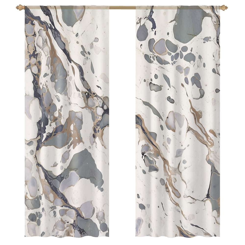 Luxurious Marble Sheer Voile Curtain Window Tulle Curtains For Living ...