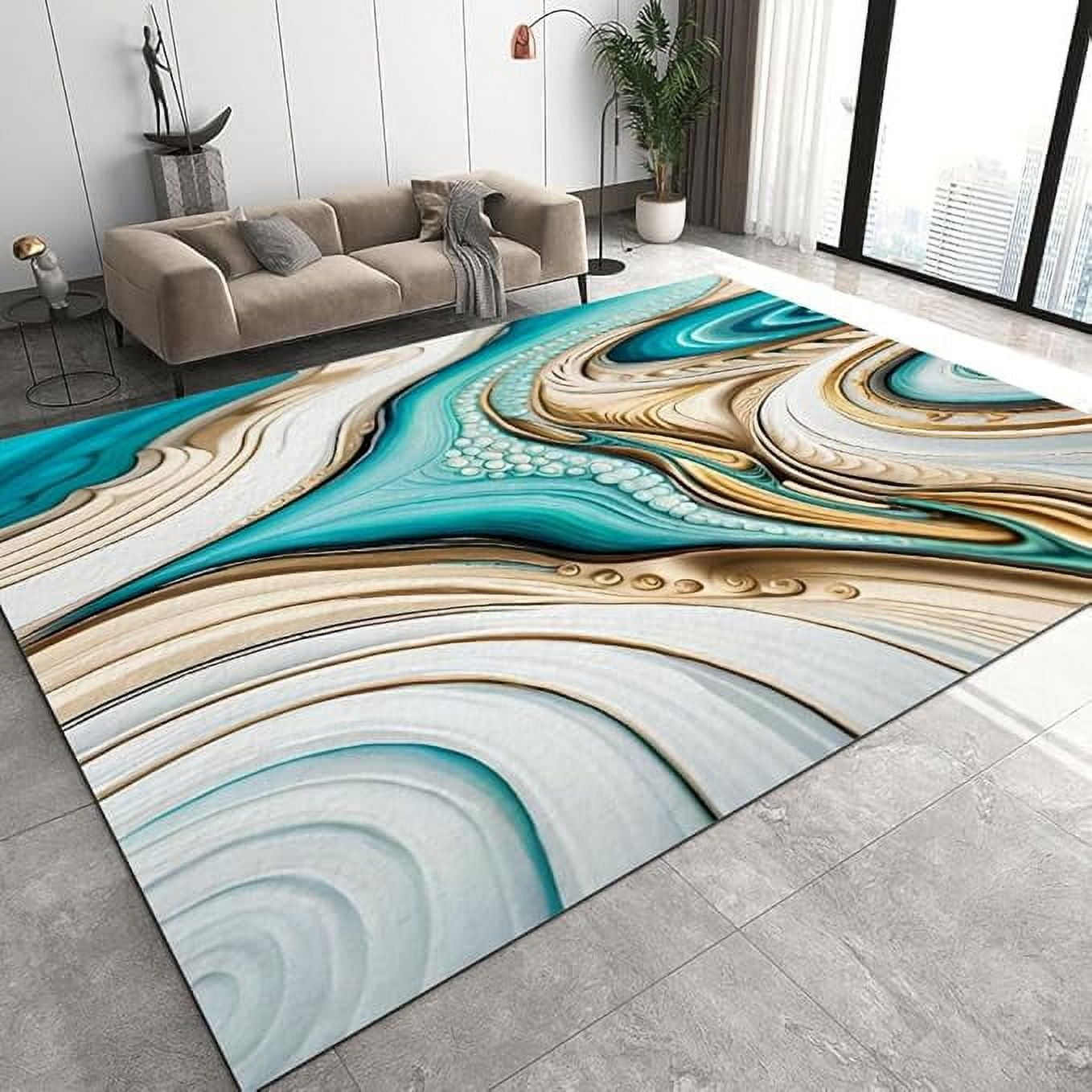 Luxurious Marble Texture Area Rug, Green Platinum Liquid Wavy Texture ...
