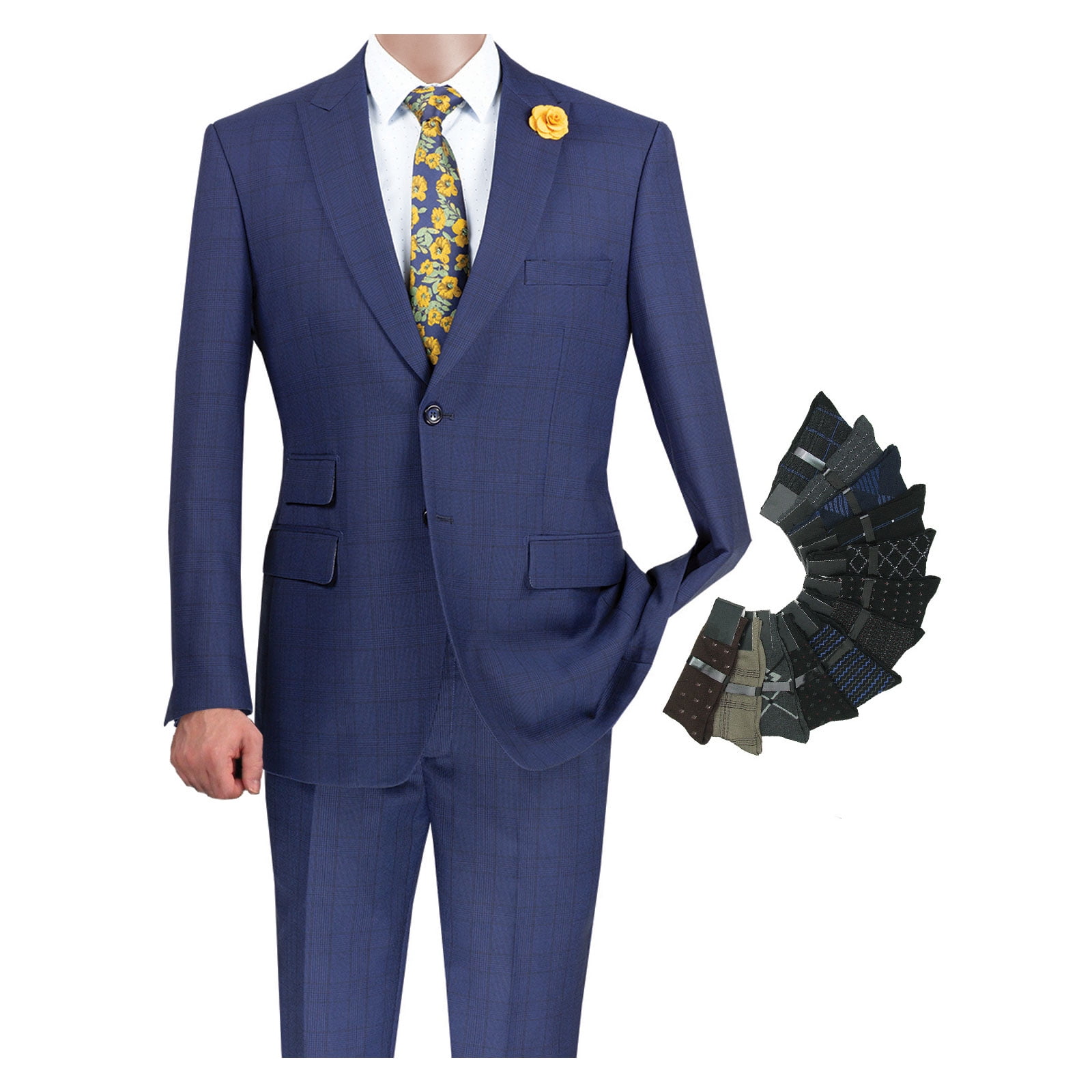 Luxurious Men's Modern-Fit 2-Piece Windowpane Suit, Jacket and Pants w ...