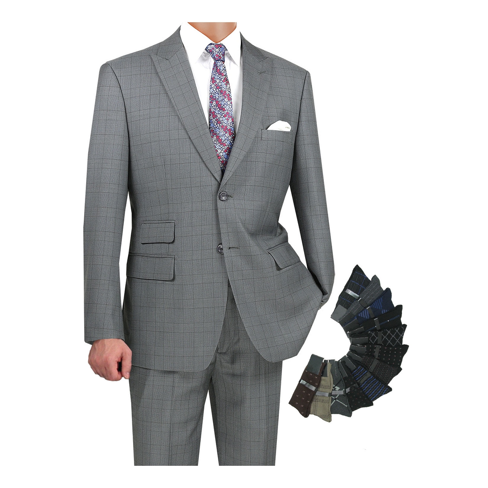 Luxurious Men's Modern-Fit 2-Piece Windowpane Suit, Jacket and Pants w ...