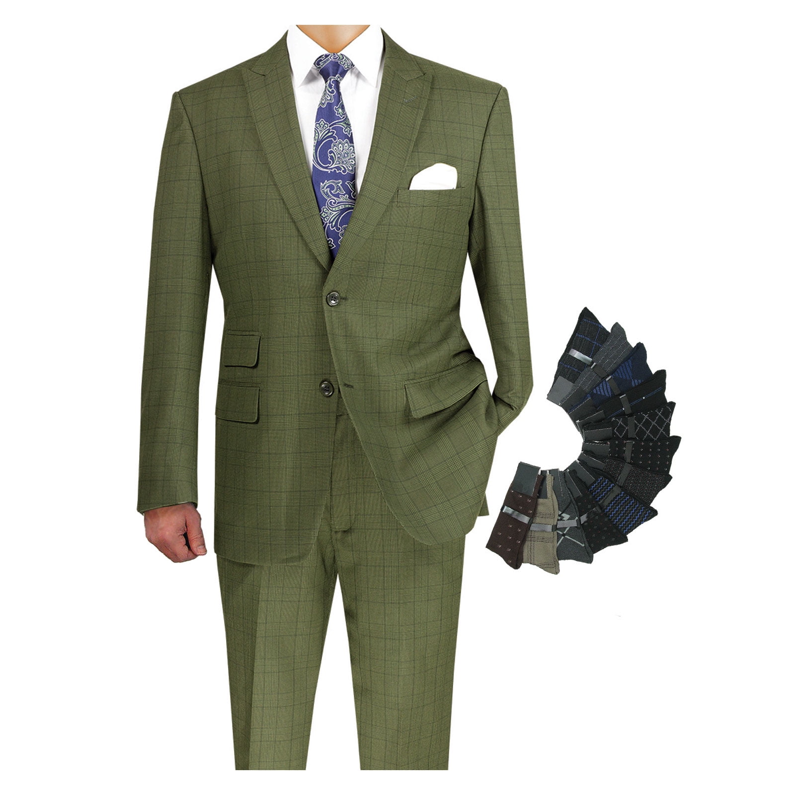 Luxurious Men's Modern-Fit 2-Piece Windowpane Suit, Jacket and Pants w ...