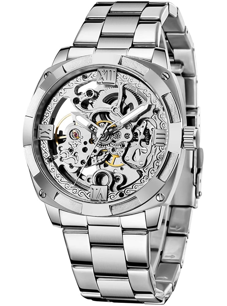 Luxurious Mens Mechanical Watch Automatic Self-Winding Skeleton Square ...