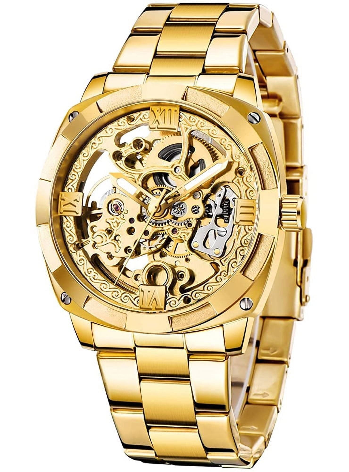 Luxurious Mens Mechanical Watch Automatic Self-Winding Skeleton Square ...