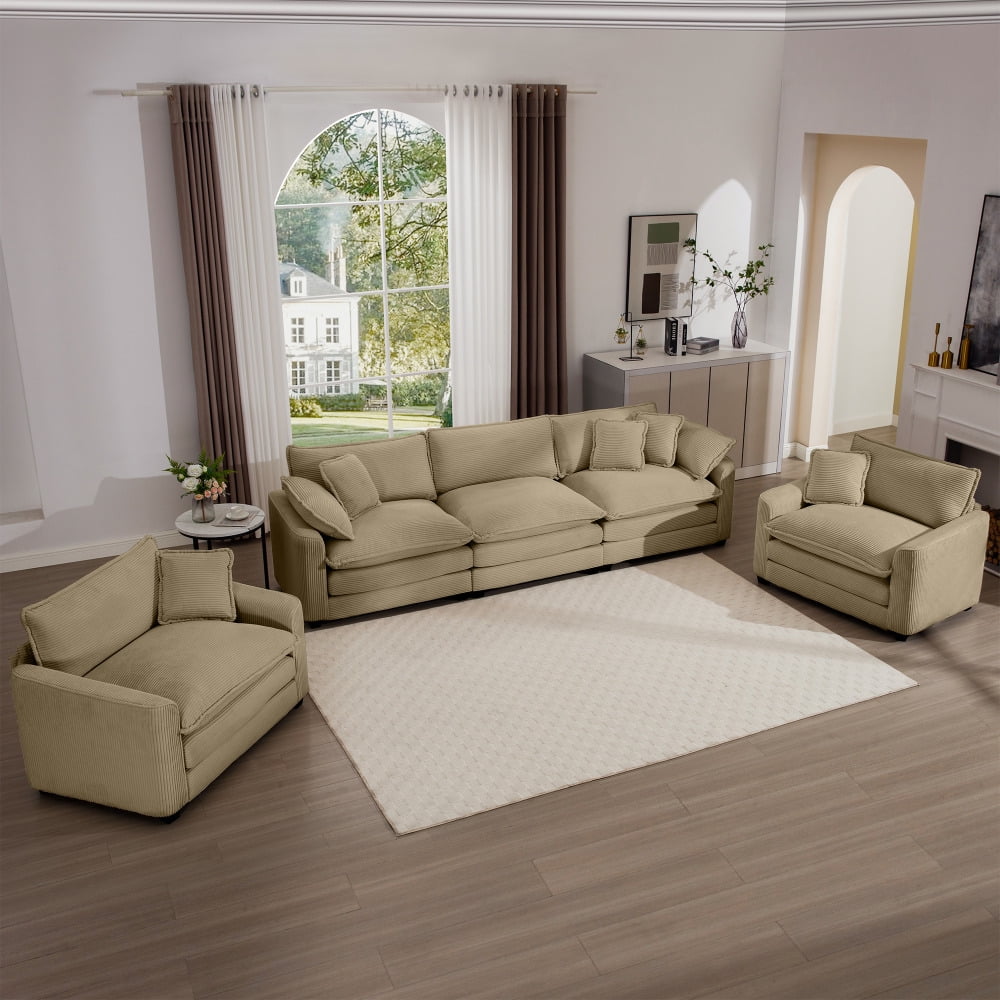 Luxurious Modern Classic Sofa Set with Memory Foam Cushions, Tan ...
