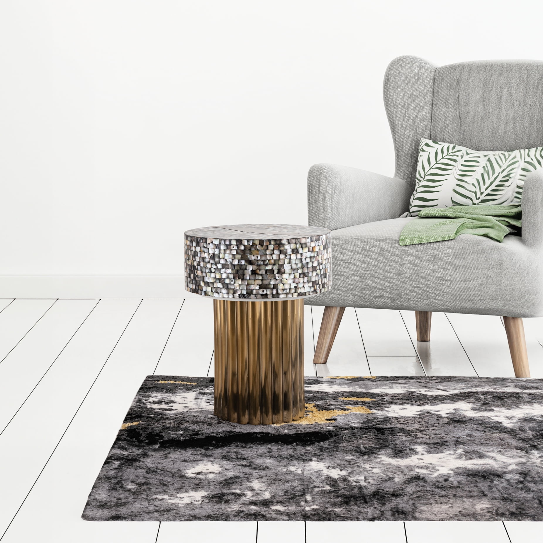 Luxurious Modern End Table With Mother Of Pearl Finish And Robust ...