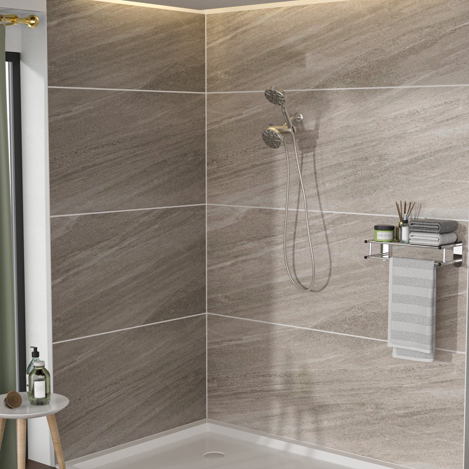 Luxurious Multi-Function Dual Shower Head System- Brushed Nickel Finish ...