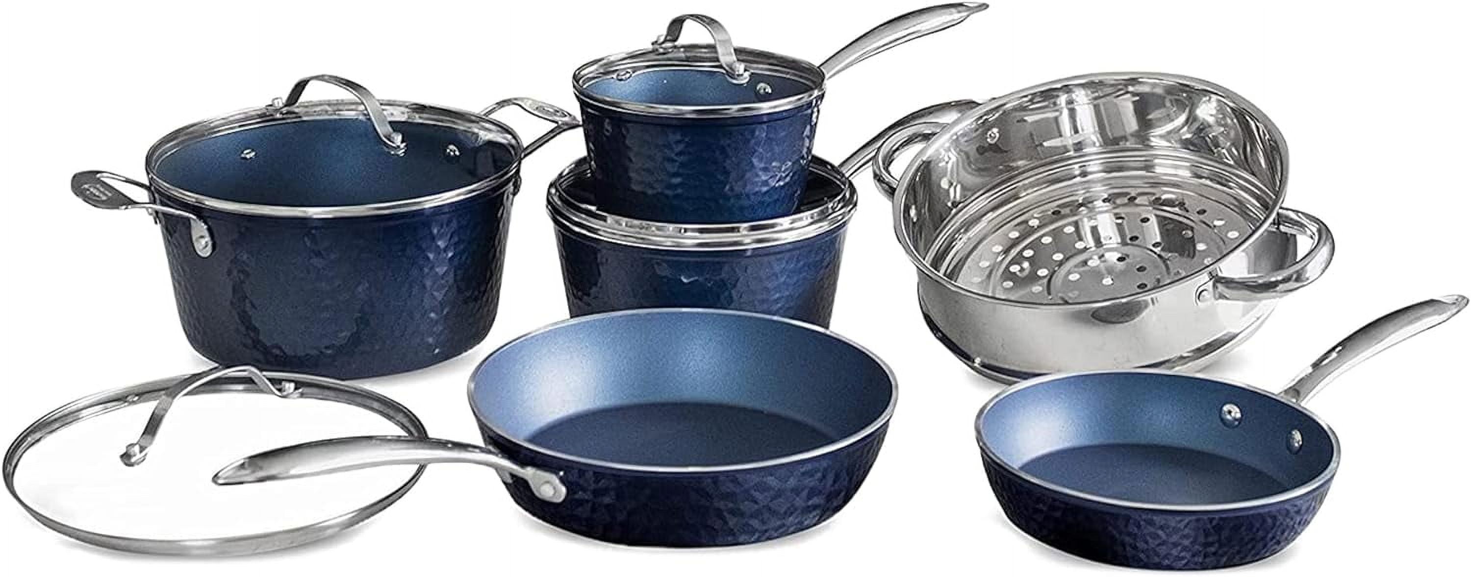 Luxurious Non-Stick Ceramic 10 Piece Blue Hammered Cookware Set with ...