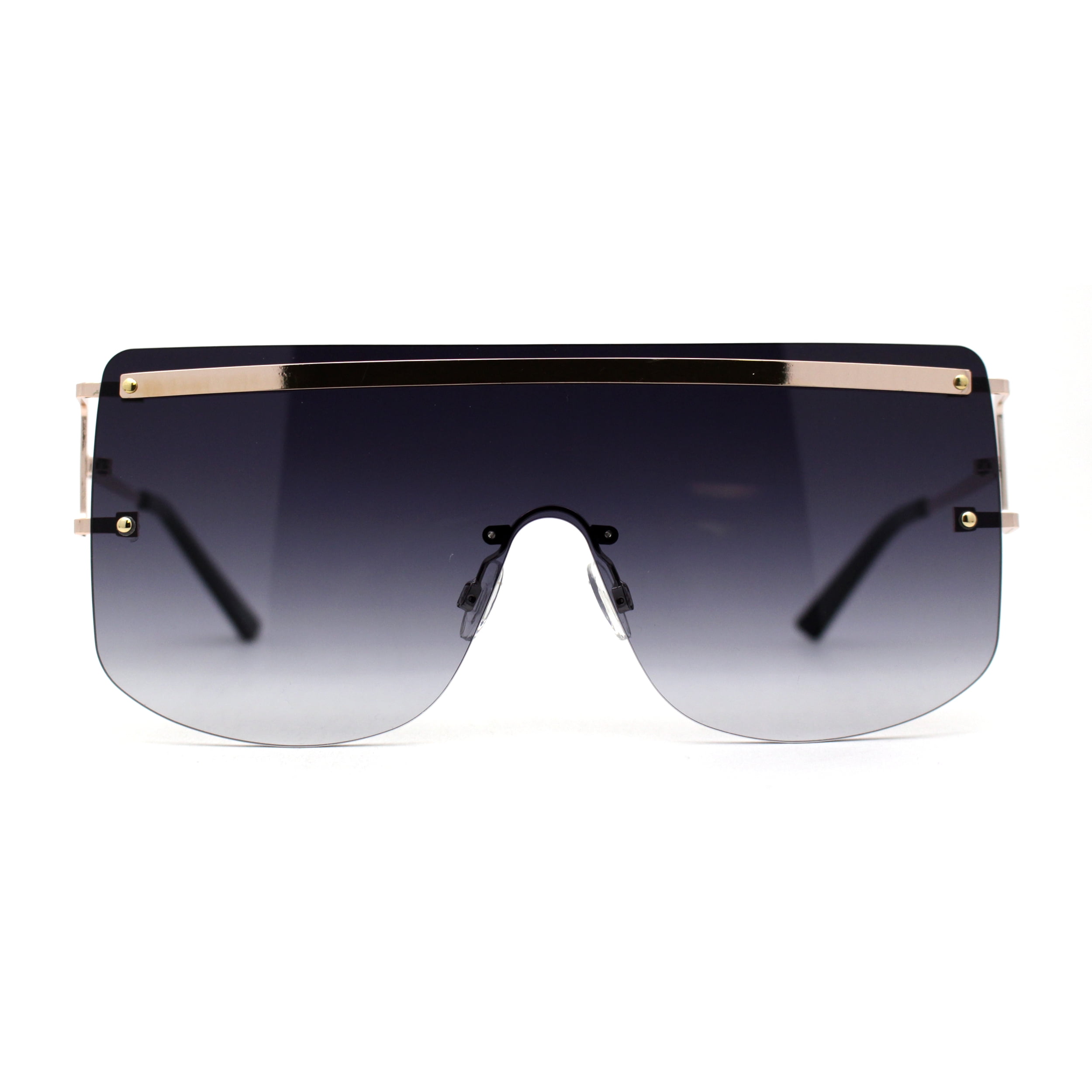 Luxurious Oversize Rimless Shield Flat Top Mobster Sunglasses Gold ...