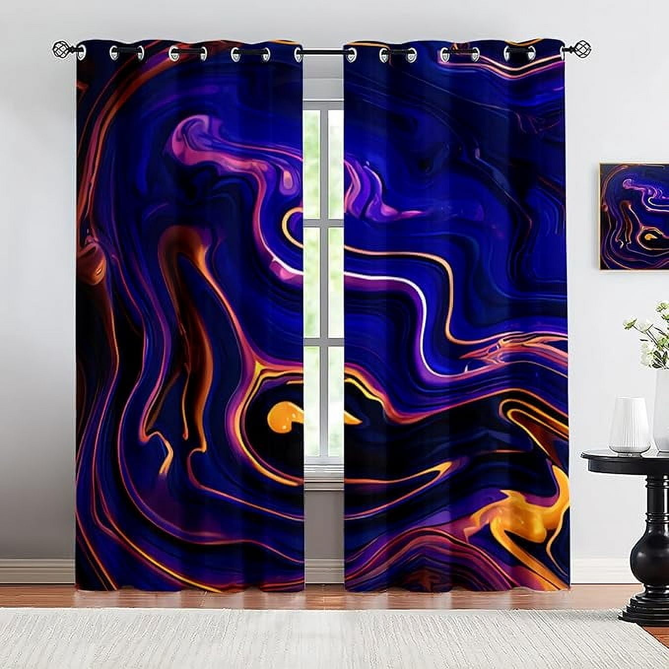 Luxurious Purple Gold Marble Window Drapes, Abstract Water Texture 3D ...