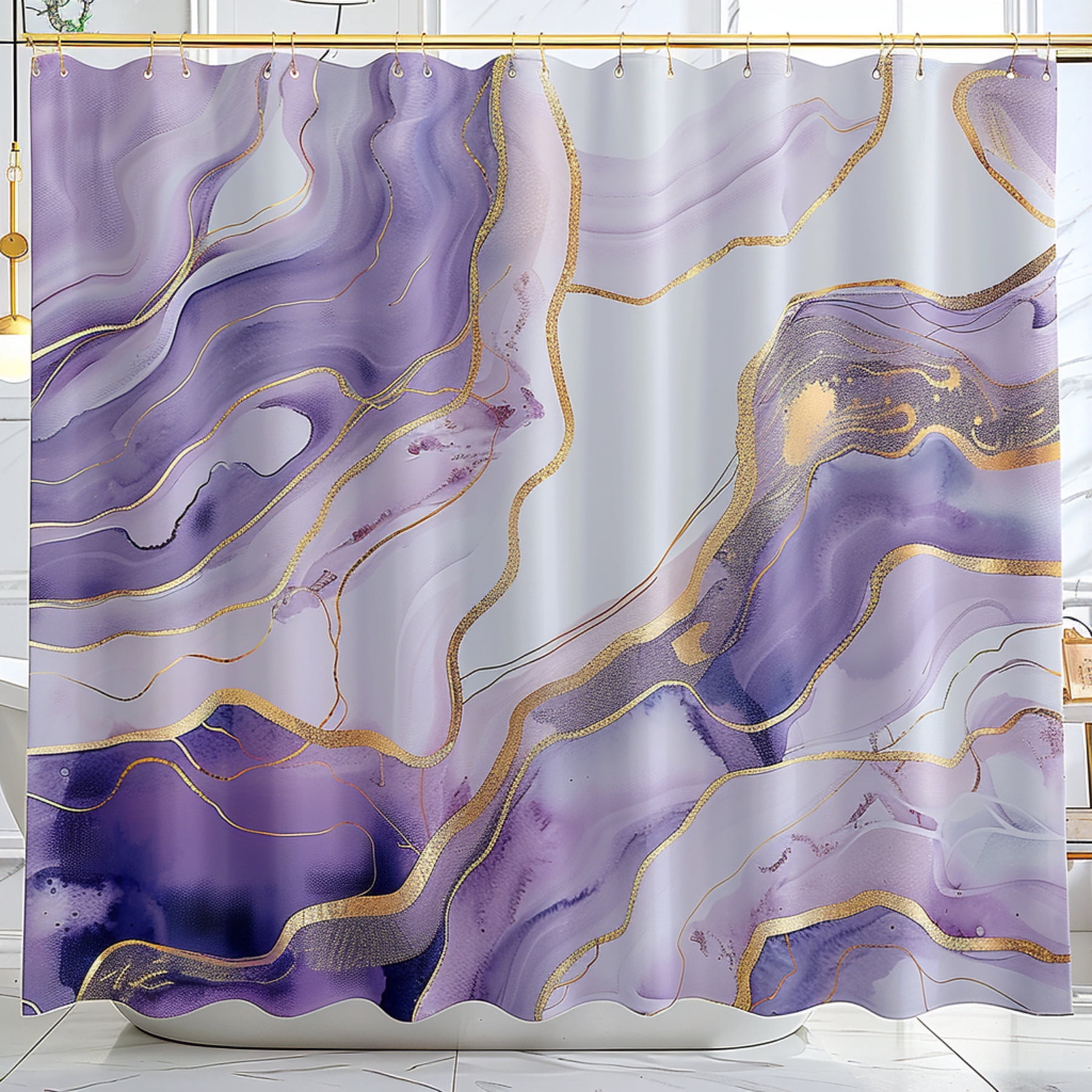 Luxurious Purple and Gold Marble Print Shower Curtain Elegant Home ...