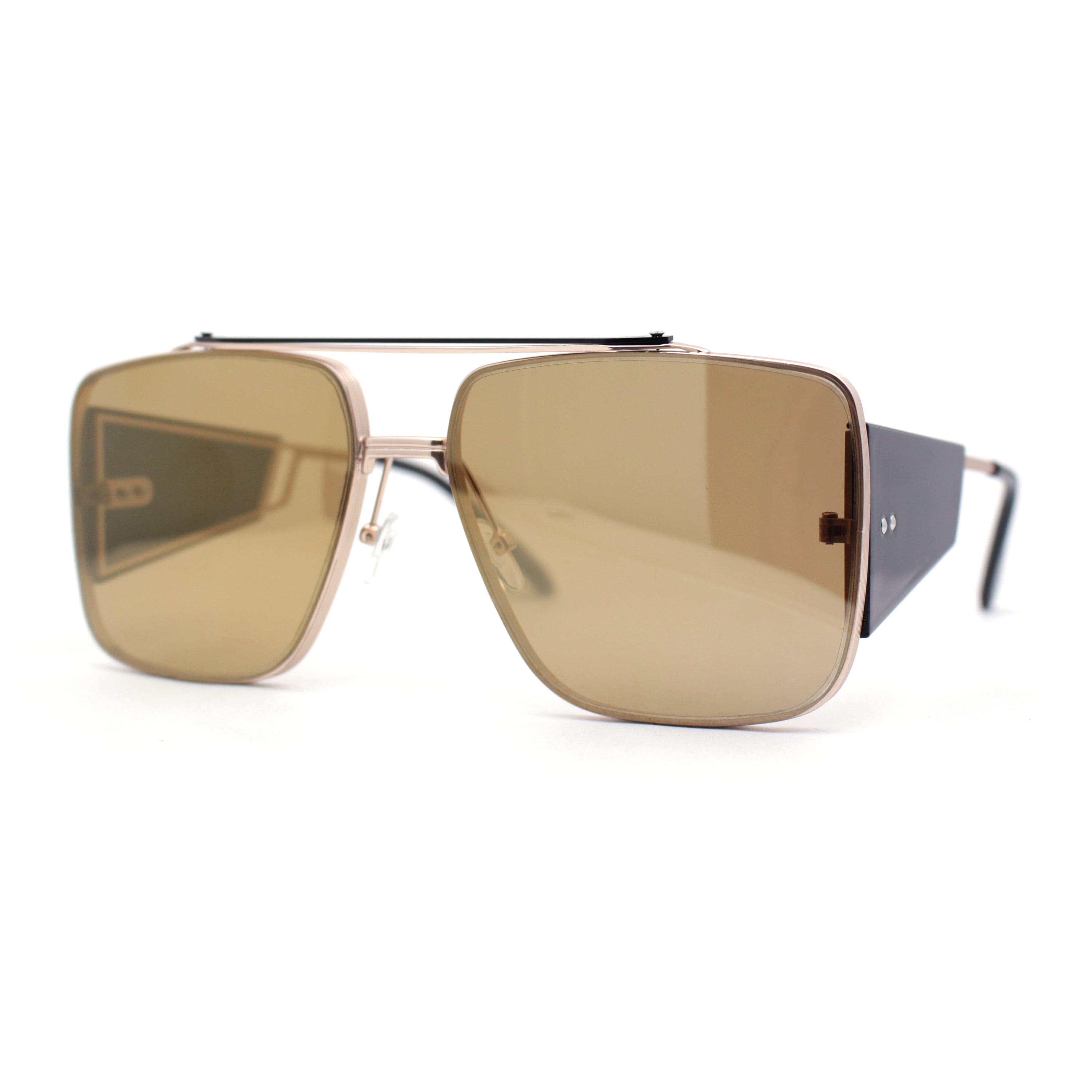 Luxurious Rectangle Flat Top Bridge Racer Metal Rim Officer Sunglasses ...