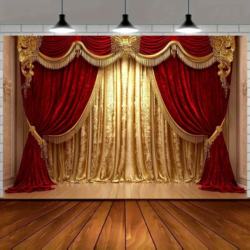 Luxurious Red Golden Curtains Photo Background Theater Stage Background ...