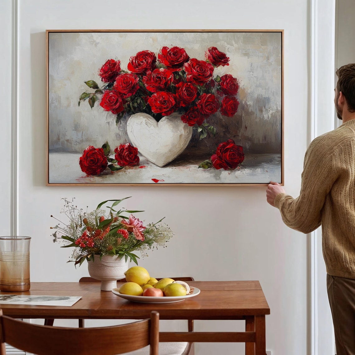 Luxurious Red Roses In White Heart Vase Wall Art - Romantic Floral ...