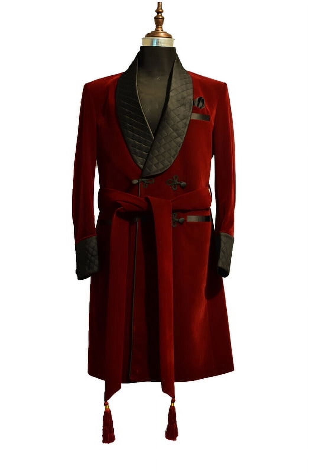 Luxurious Red Velvet Smoking Jacket - Below Knee Dressing Gown & Velvet ...