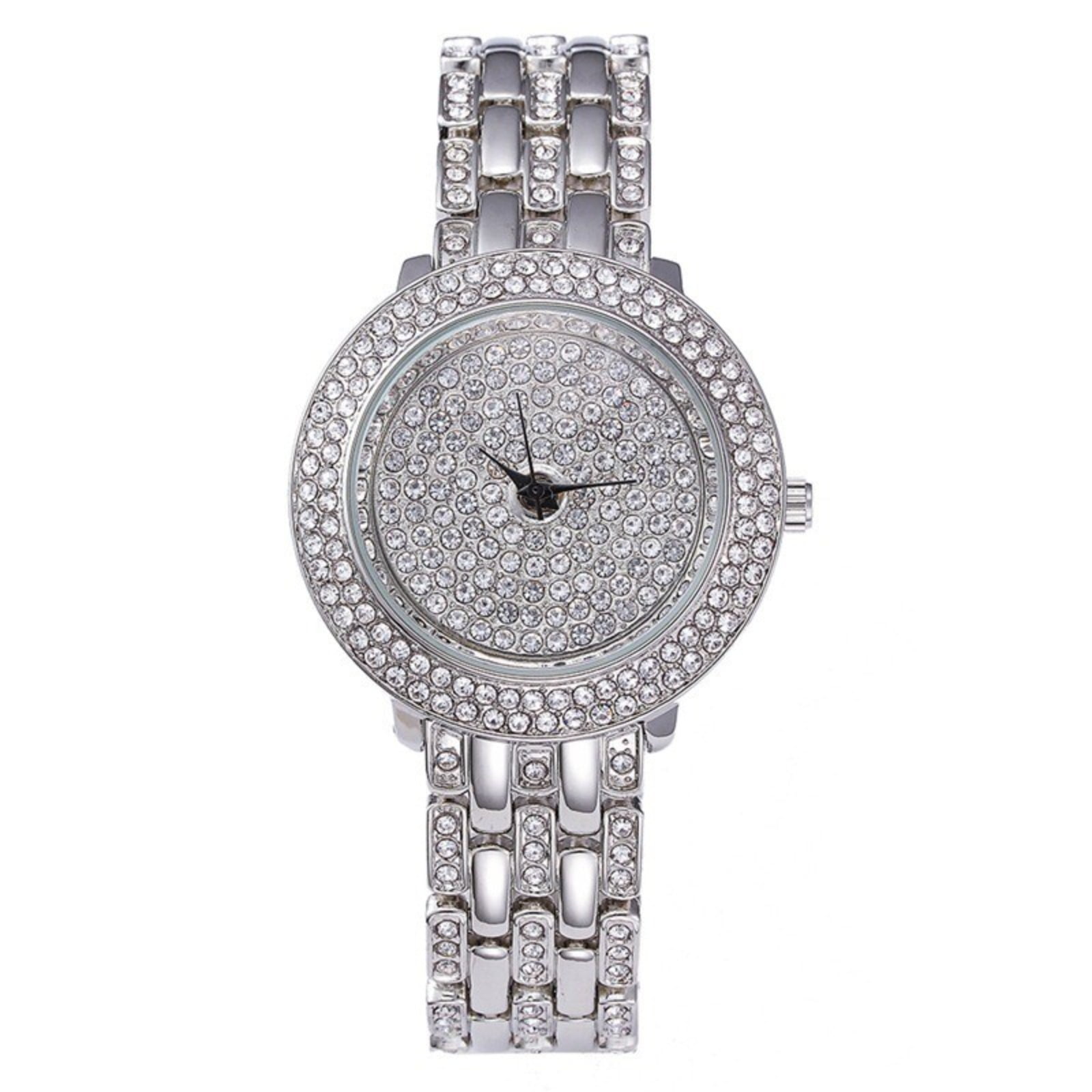 Luxurious Rhinestone Accent Bangle Watch - Round Dial, Quartz Movement ...