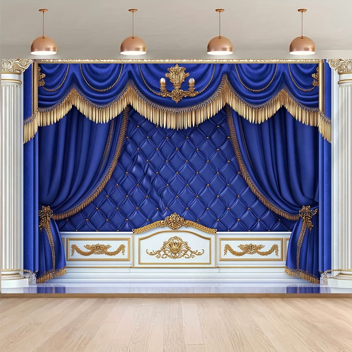 Luxurious Royal Blue Curtains Wedding Backdrop Castle Palace Baby ...