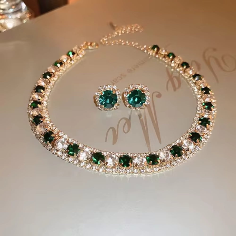 EON CZ Emerald Green Stone Luxury Elegant Women Bridal Fashion Wedding ...