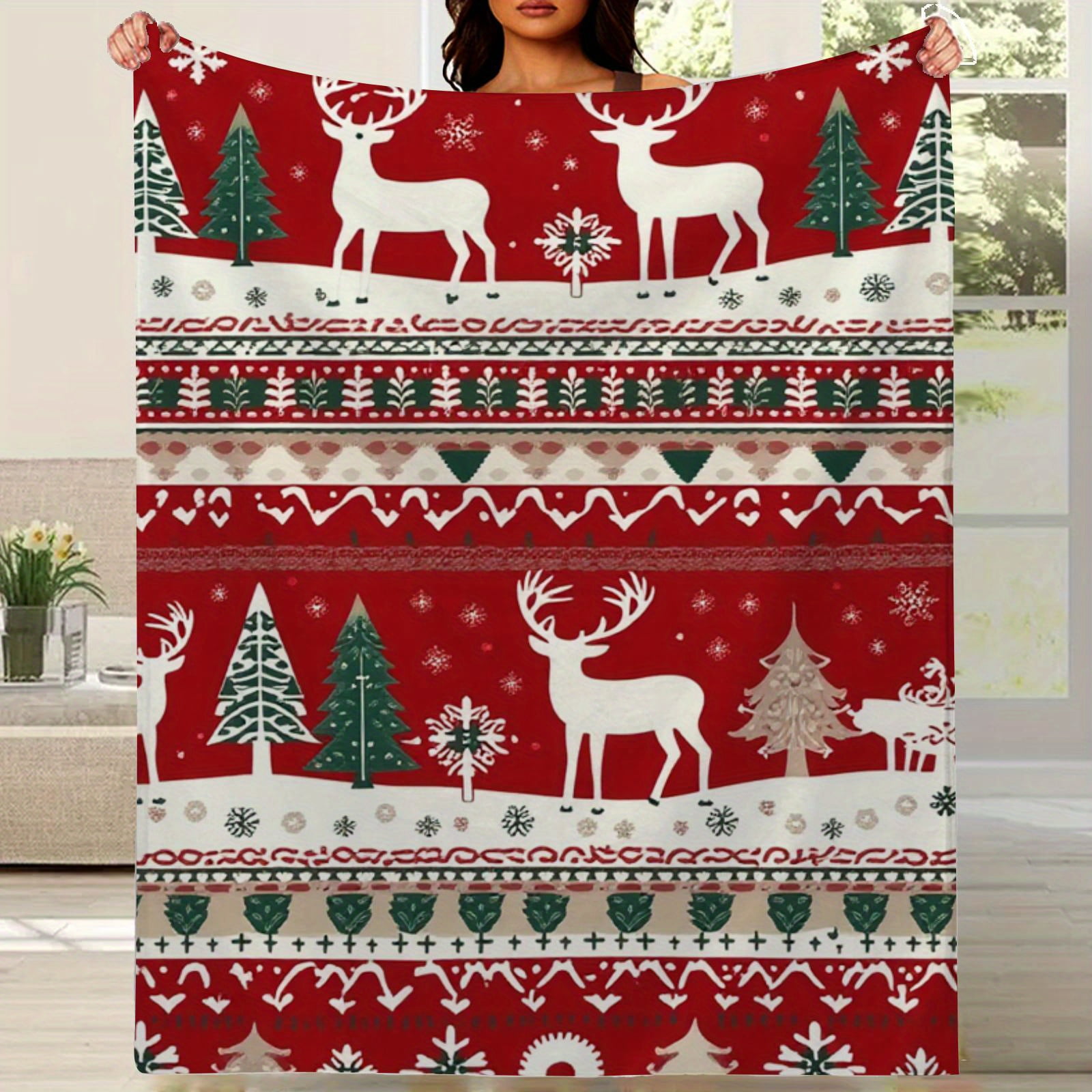 Luxurious Soft Flannel All-Season Bedspread - Red and Green Winter ...