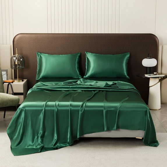 Luxurious Solid Color Silk Bedding Sheets Washable Easy Care Soft Bed ...