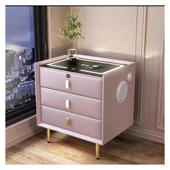 Luxurious Solid Wood Three-Drawer Smart Bedside Table Compact Bedroom ...