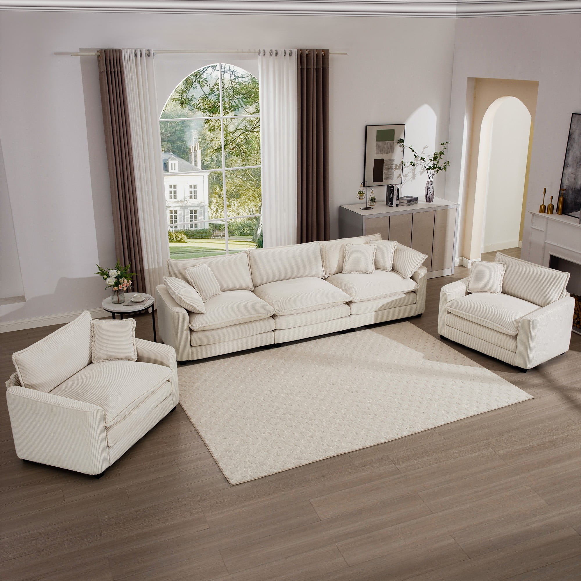 Luxurious and Sophisticated Sofa Set with Soft Cushions and Pillows, 3 ...