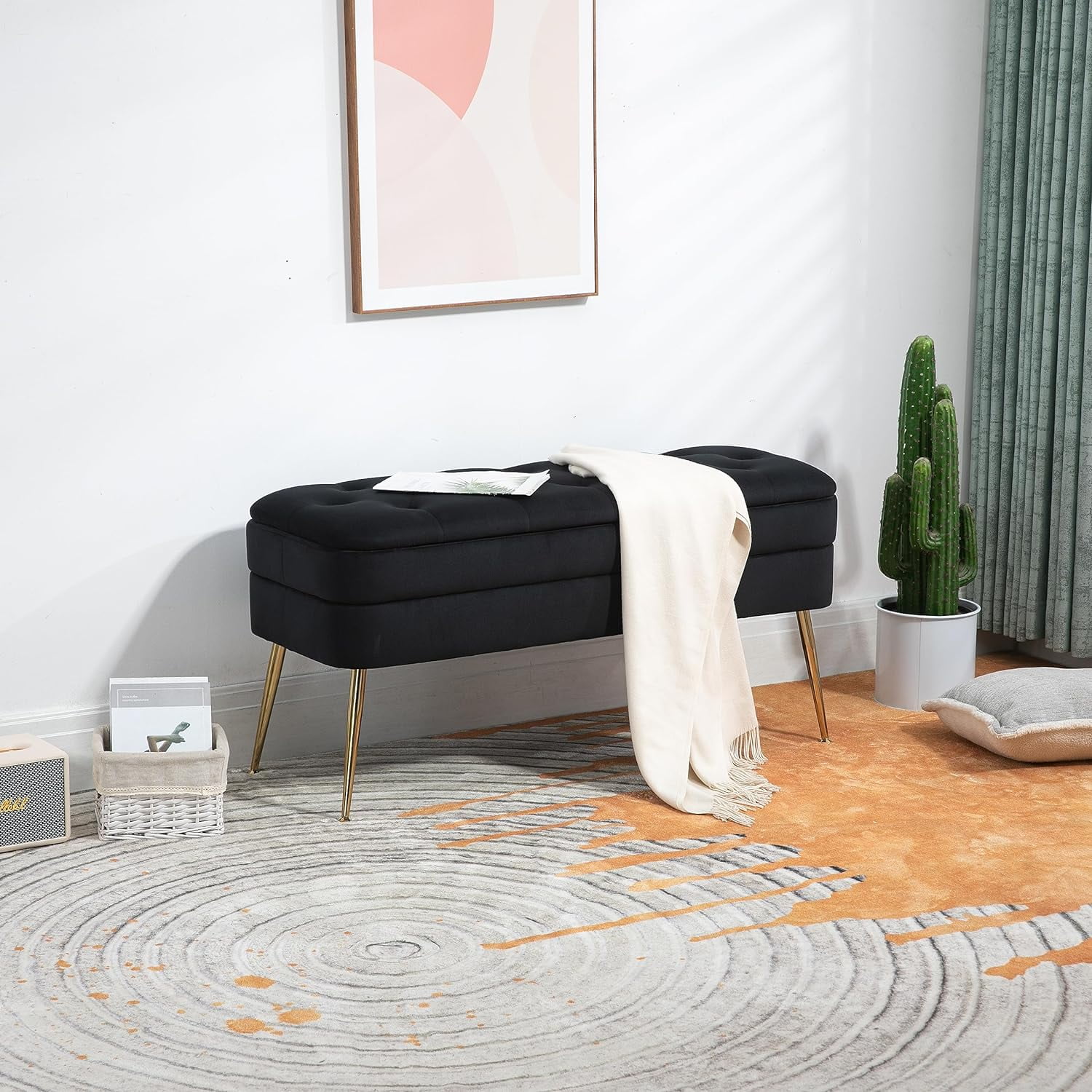 Luxurious Storage Ottoman Bench Velvet Upholstered Storage Bench With