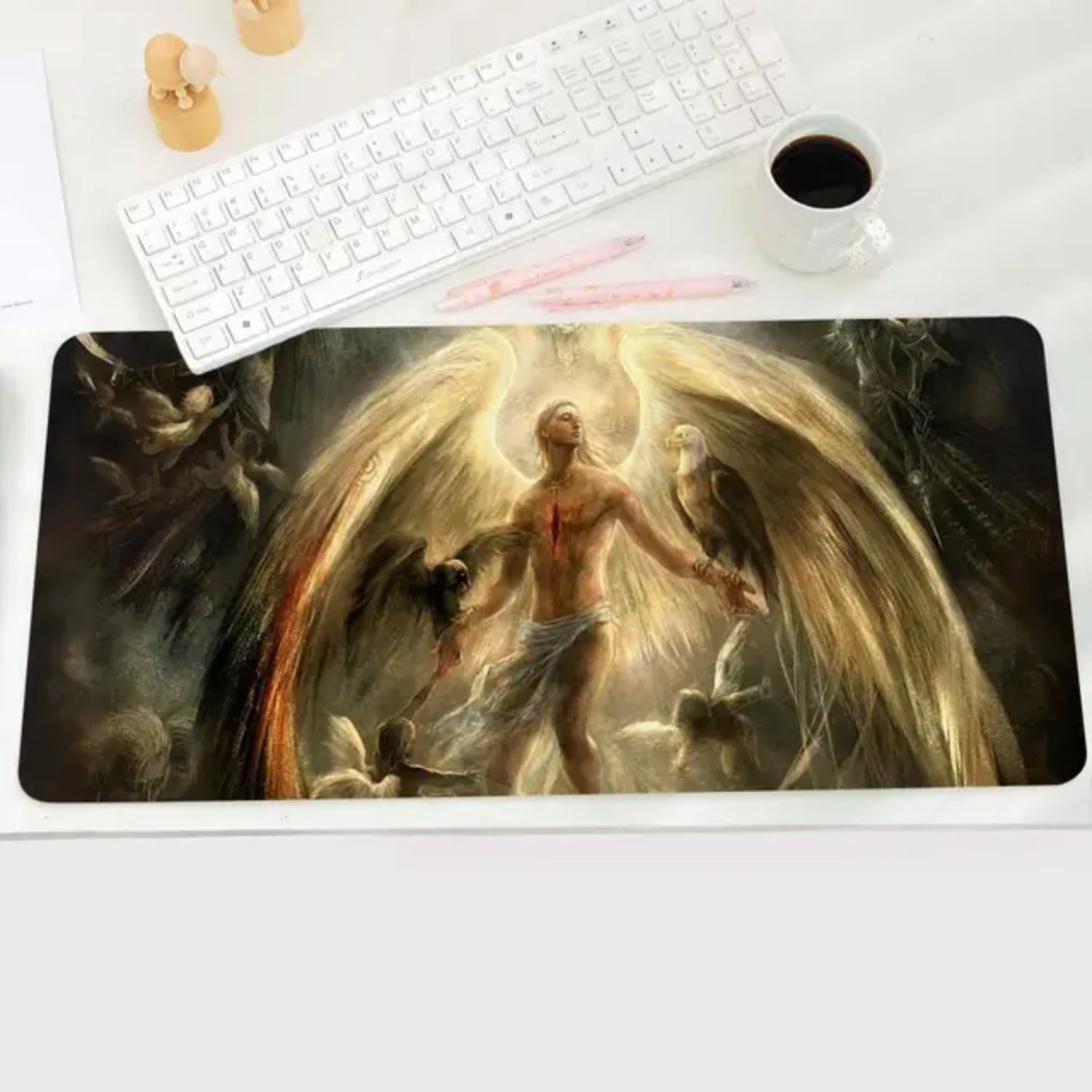 Luxurious Stylish Anime Desk Mat featuring Big Knight Angel Wing Design ...