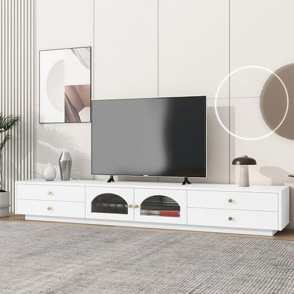 Luxurious TV Stand with Fluted Glass Doors, Elegant and Functional Media Console for TVs Up to ...