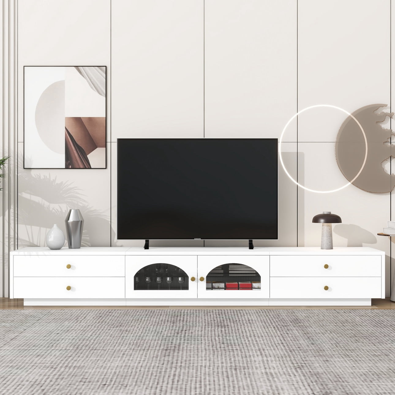 Luxurious TV Stand for TVs Up to 90", TV Cabinet with Fluted Glass ...