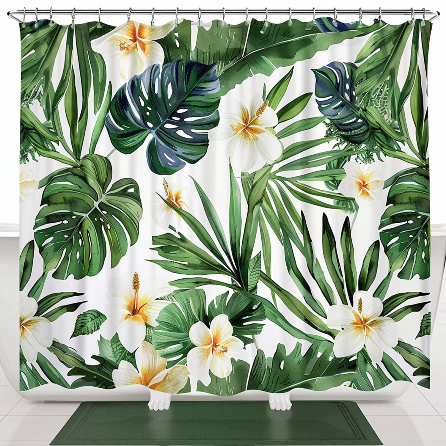 Luxurious Tropical Shower Curtain Set Exotic Watercolor Design For