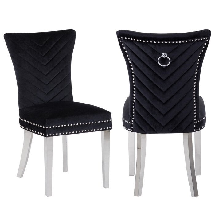 Luxurious Velvet 2-Piece Chair Set with Stainless Steel Legs & Solid ...