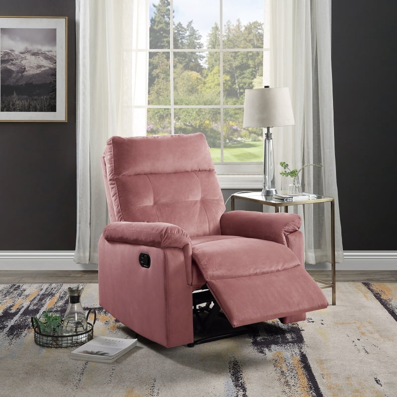 Luxurious Velvet Blush Pink Color Motion Recliner Chair 1pc Couch ...