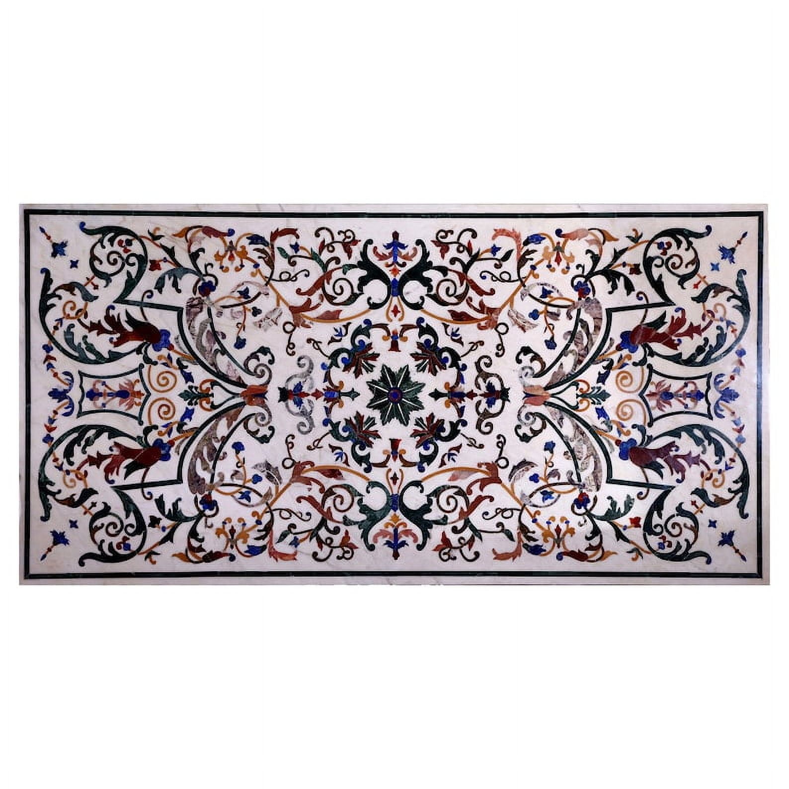 Luxurious White Marble Coffee Table with Intricate Inlay Design Elegant ...