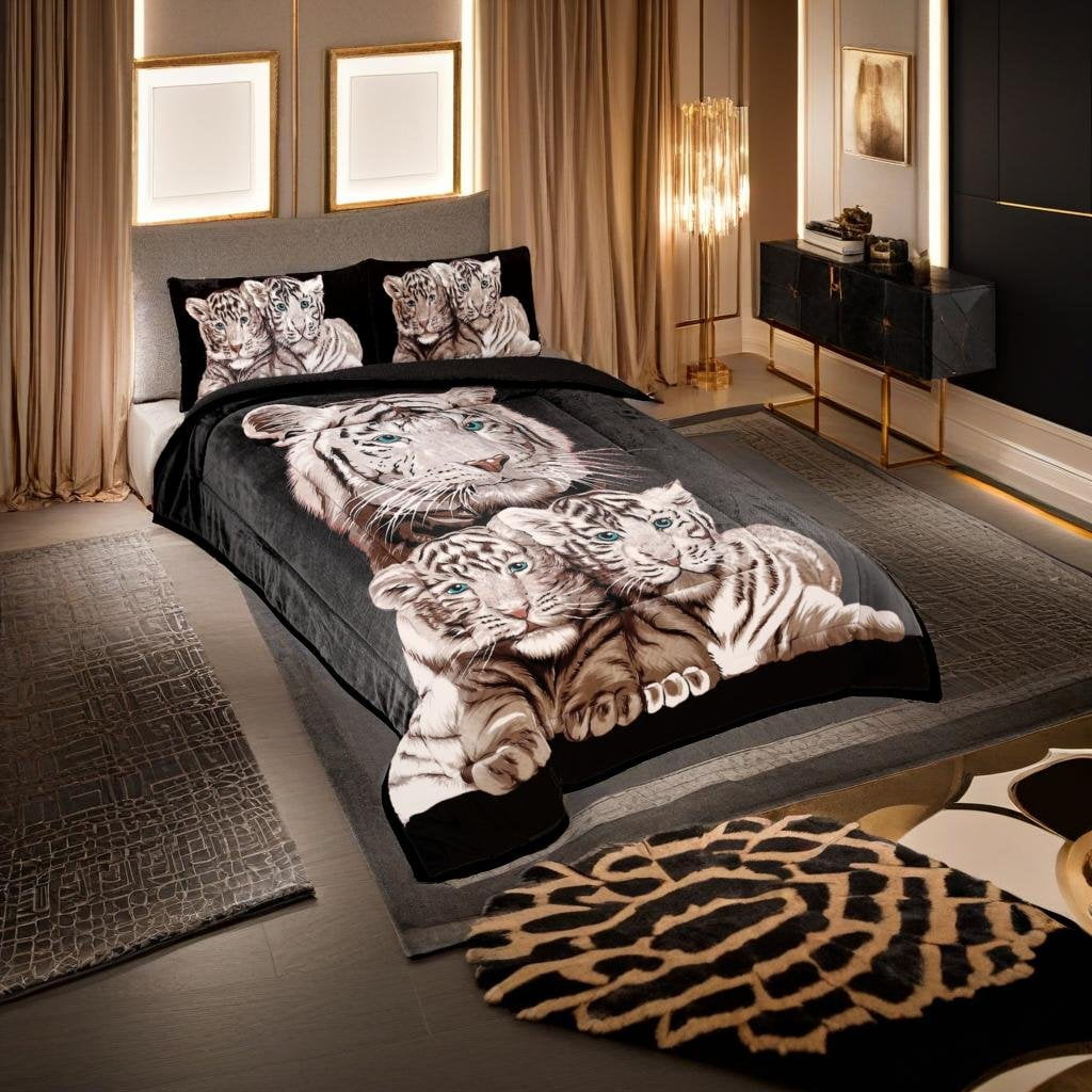 Luxurious White Tiger Bedding Set - 3-Piece Double Ply, Super Soft ...