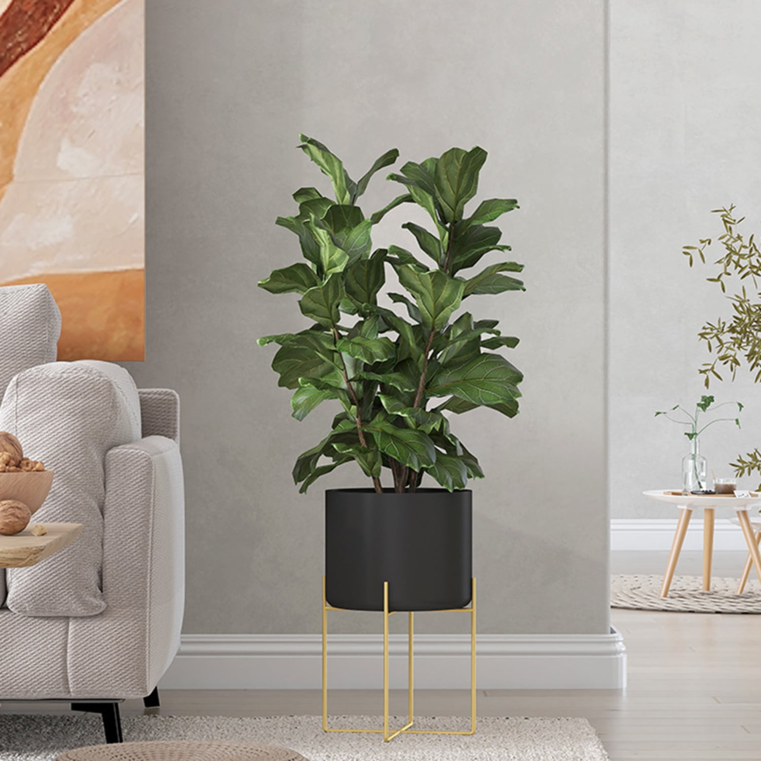 Luxurious chic and elegant large light gold metal floor plant stand ...