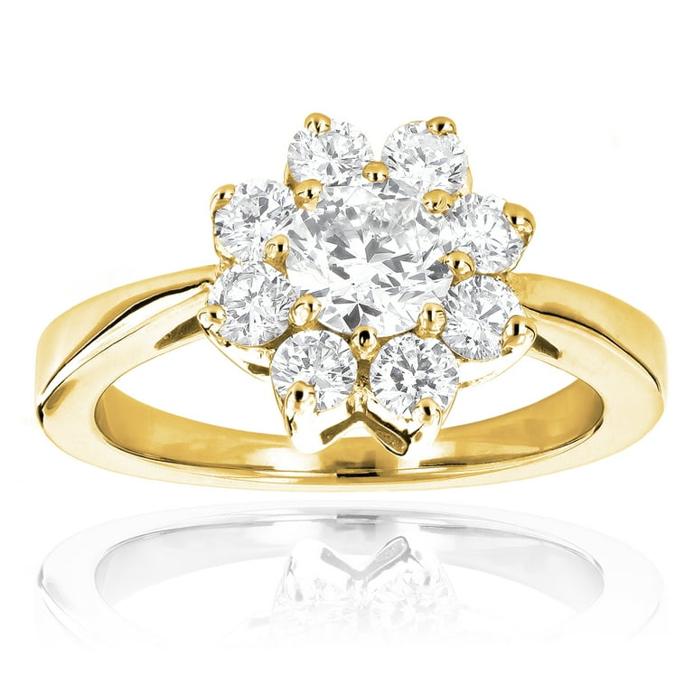 Luxurman Ladies Diamond Cluster Rings 14K Gold Diamond Flower Ring 1.3 Ctw Yellow Gold Size 4.5