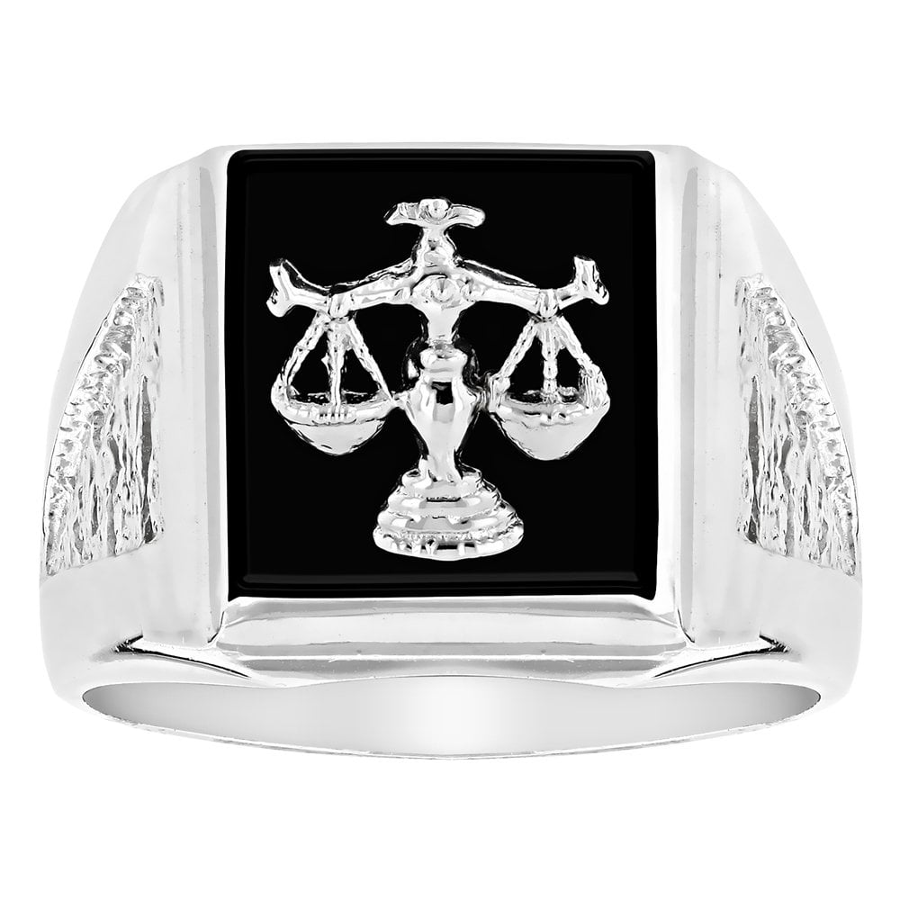 Luxurman Mens Natural Black Onyx 14K Libra Scales Ring For Him (White ...