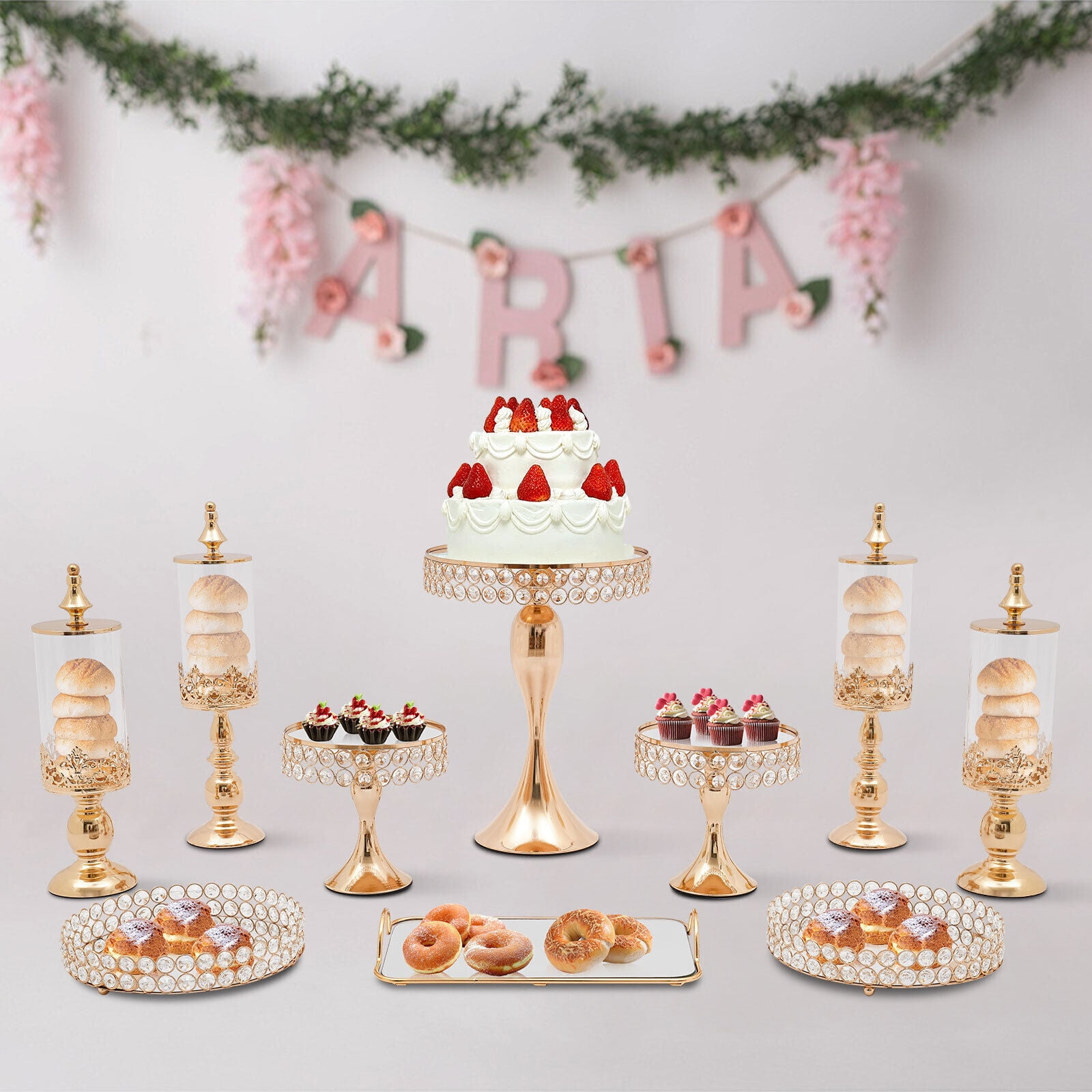 Luxury 10-Piece Gold Cake Stand Set - Premium Crystal, Acrylic & Iron ...