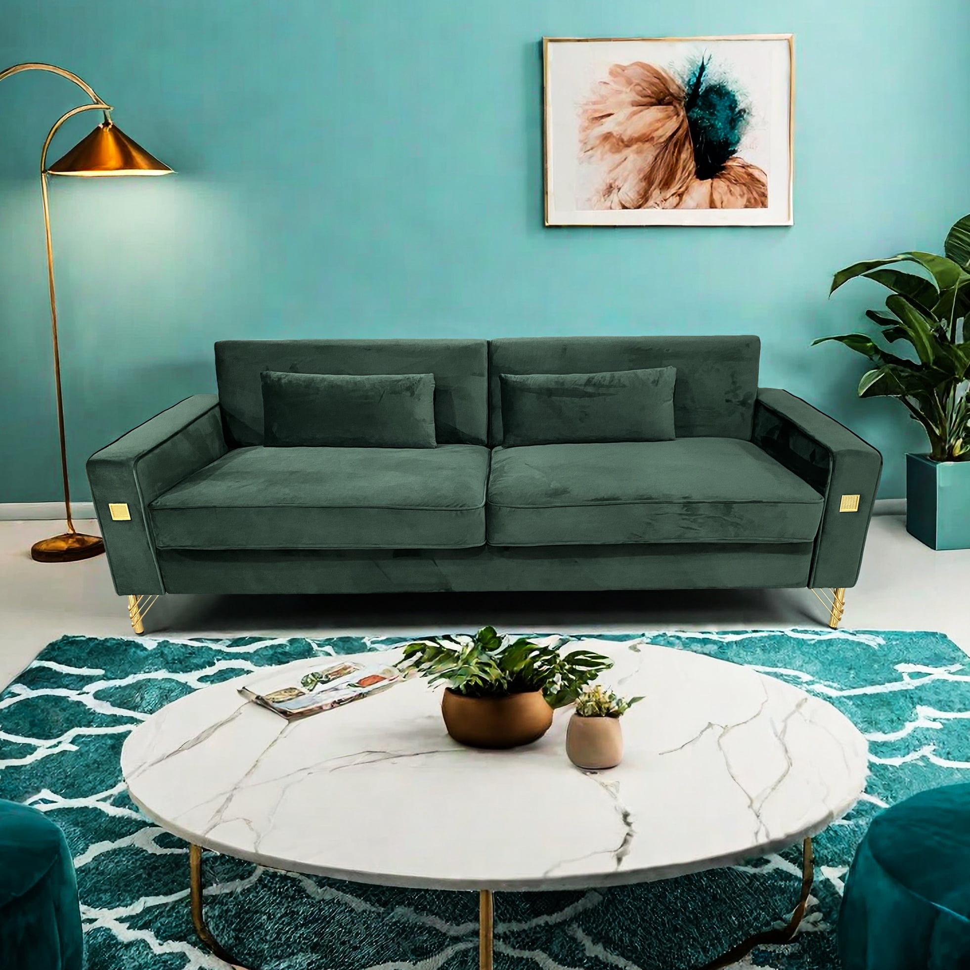 Luxury 2 In Velvet With Golden Accents - Cushioned Couch For Living ...