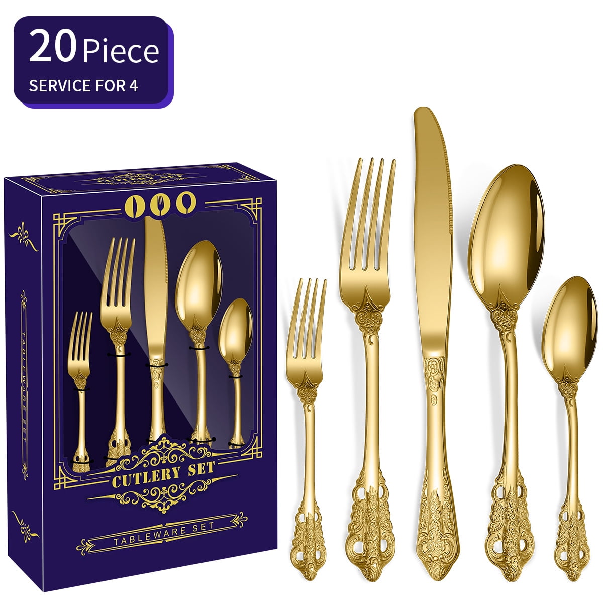 Luxury 20 Pieces Stainless Steel Flatware set, Service for 4, Mirror ...