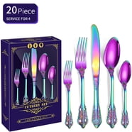 Colorful Silverware Set, 24-Piece Stainless Steel Rainbow Flatware Set ...