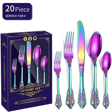 Colorful Silverware Set, 24-Piece Stainless Steel Rainbow Flatware Set ...