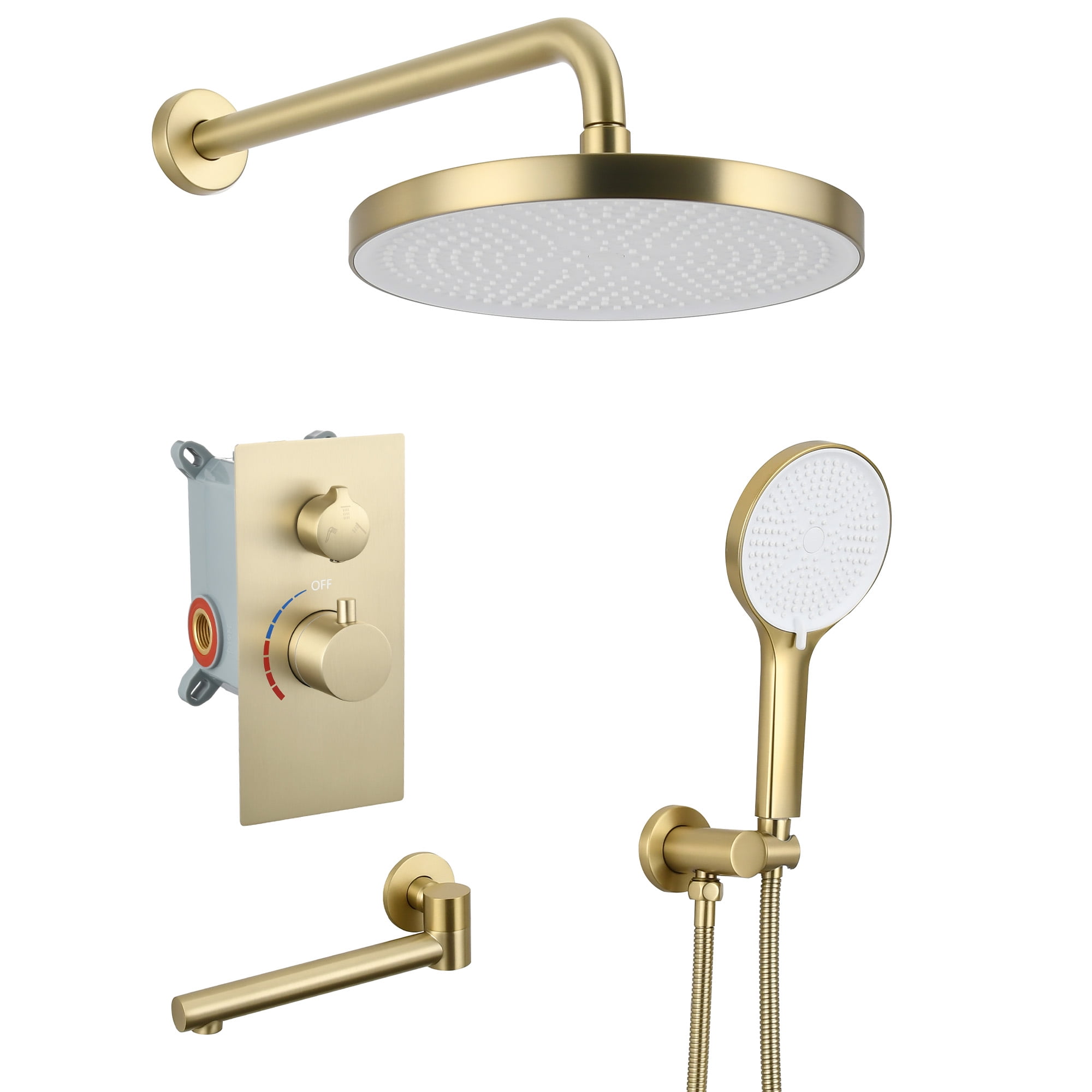 Luxury 3-Function Shower System Set - Solid Brass Control Valve, 10 ...