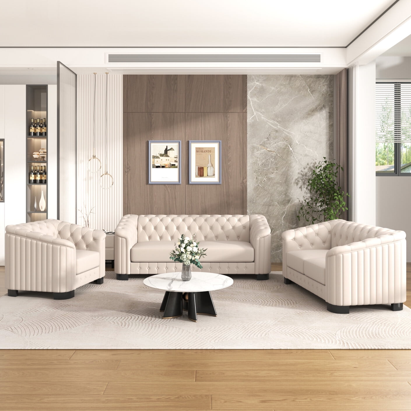 Luxury 3 Piece Living Room Sofa Set, 3-Seat Couch and Loveseat & Chair ...
