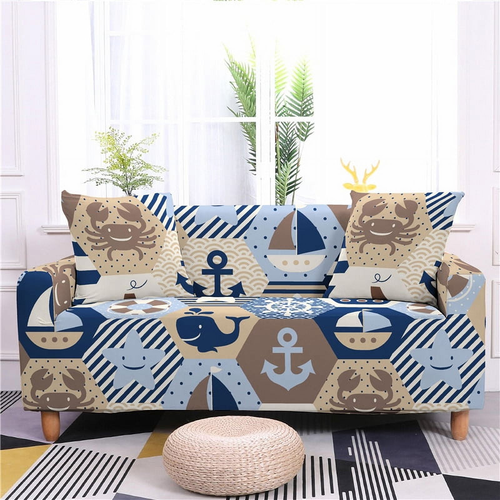 Luxury 3D Anchor Print Sofa Cover Slipcover Stretch Sofa Covers for ...