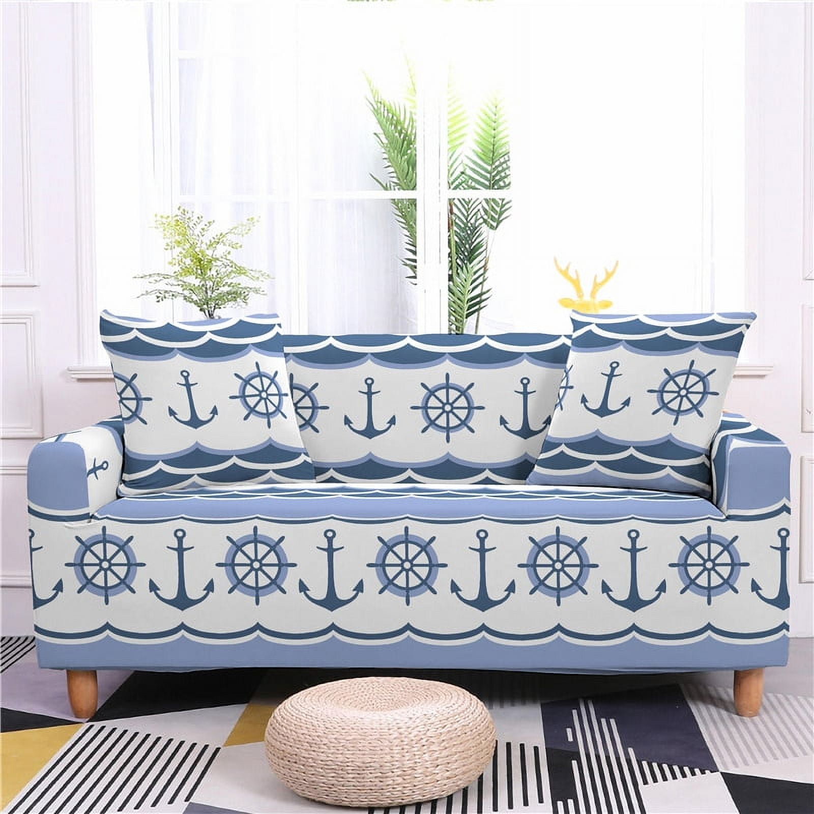 Luxury 3D Anchor Print Sofa Cover Slipcover Stretch Sofa Covers for ...
